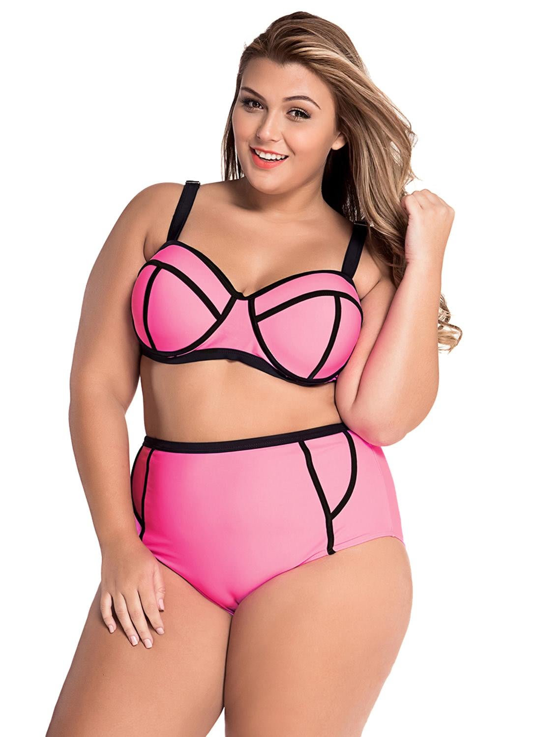 Rose Xl Pink Plus Size Underwire Top Bikini Set Chicuu
